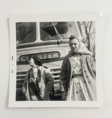 1956 Original 3 1/2" x 3 1/2" Photograph GIRLS POSING BY CHARTER BUS | eBay