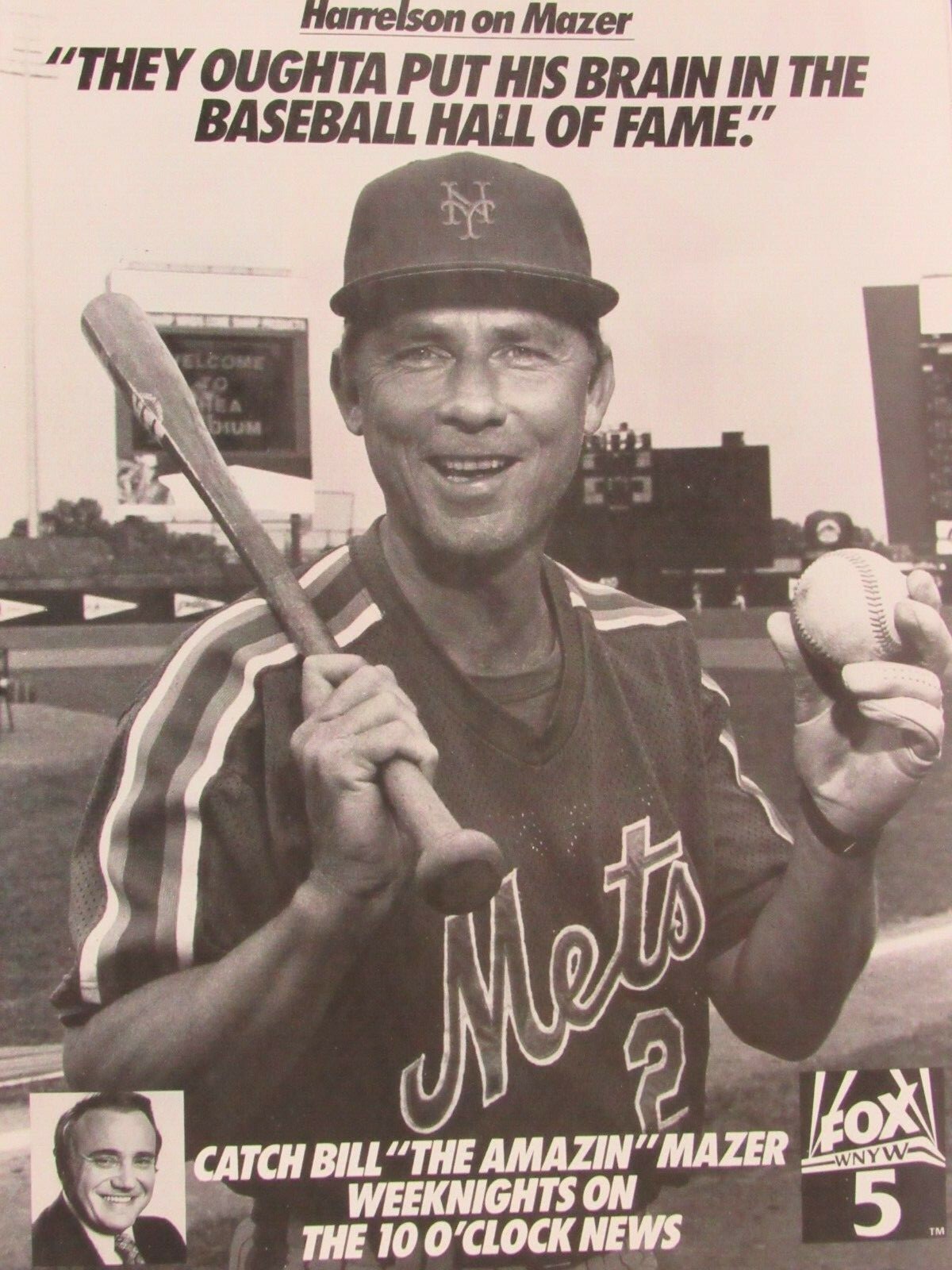 Bud Harrelson Bill Mazer New York Mets Fox 5 WNYW Original Print Ad 8.5 ...