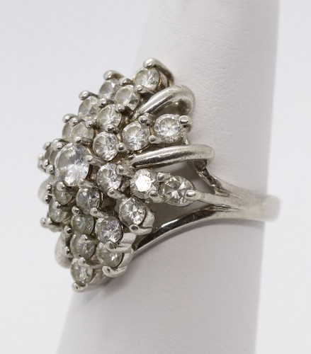 3ct Round Cut Cubic Zirconia Waterfall Cluster Cocktail Ring 925 ...