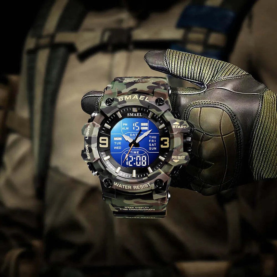 Mens Sport Watch Waterproof Alarm Dual Time Digital Military Wristwatch ...
