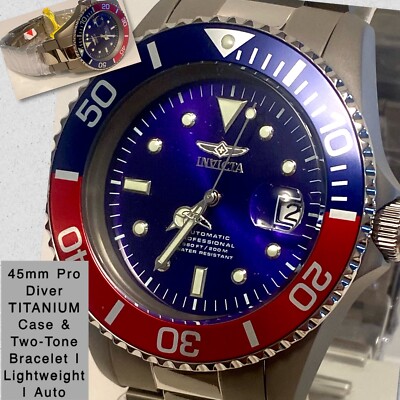 45mm Auto | TITANIUM & Steel Bracelet | Red/Blue Bezel | PRO DIVER ...