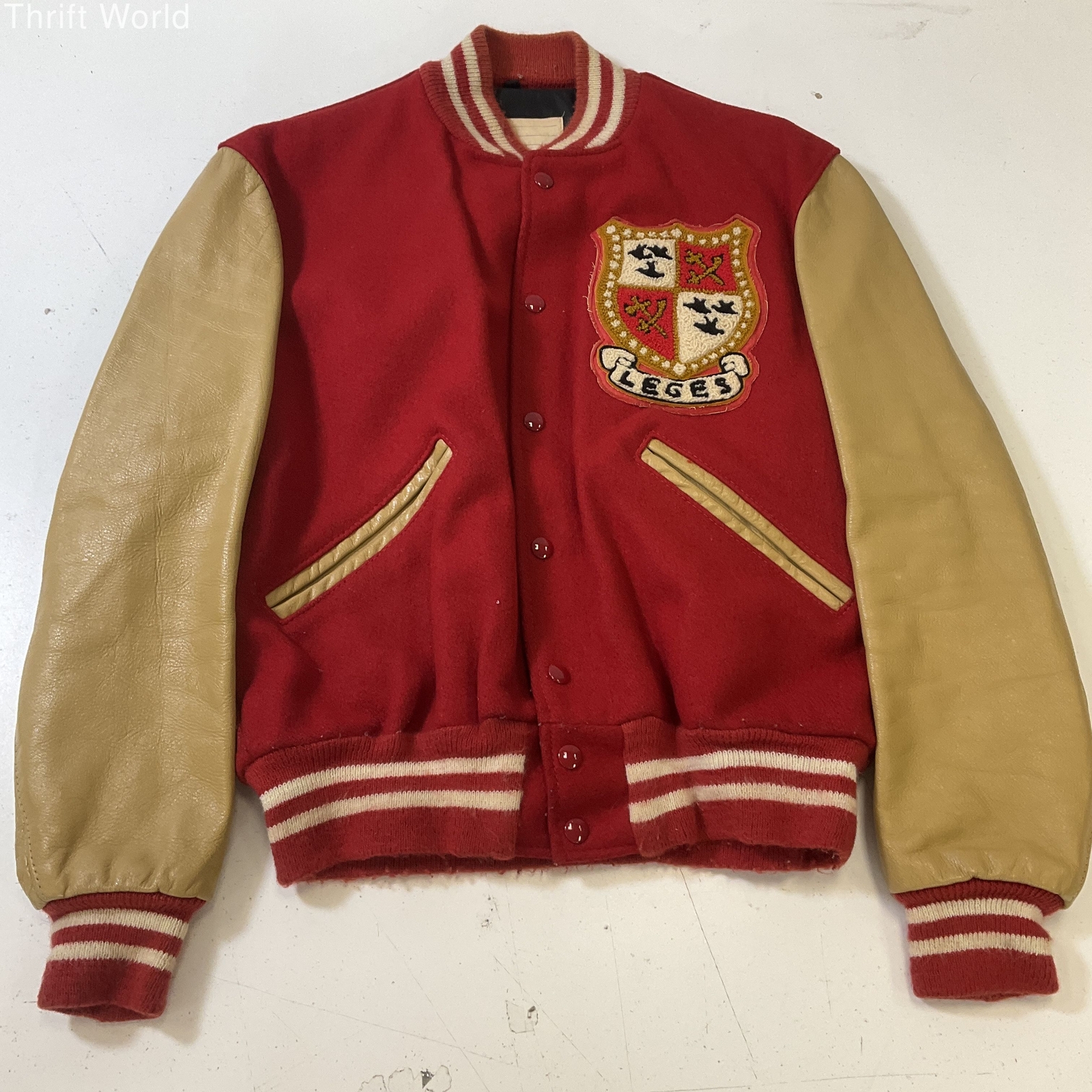 DeLong Men's Red Beige Letterman Jacket Delta Chi Leges Crest Size 40 ...