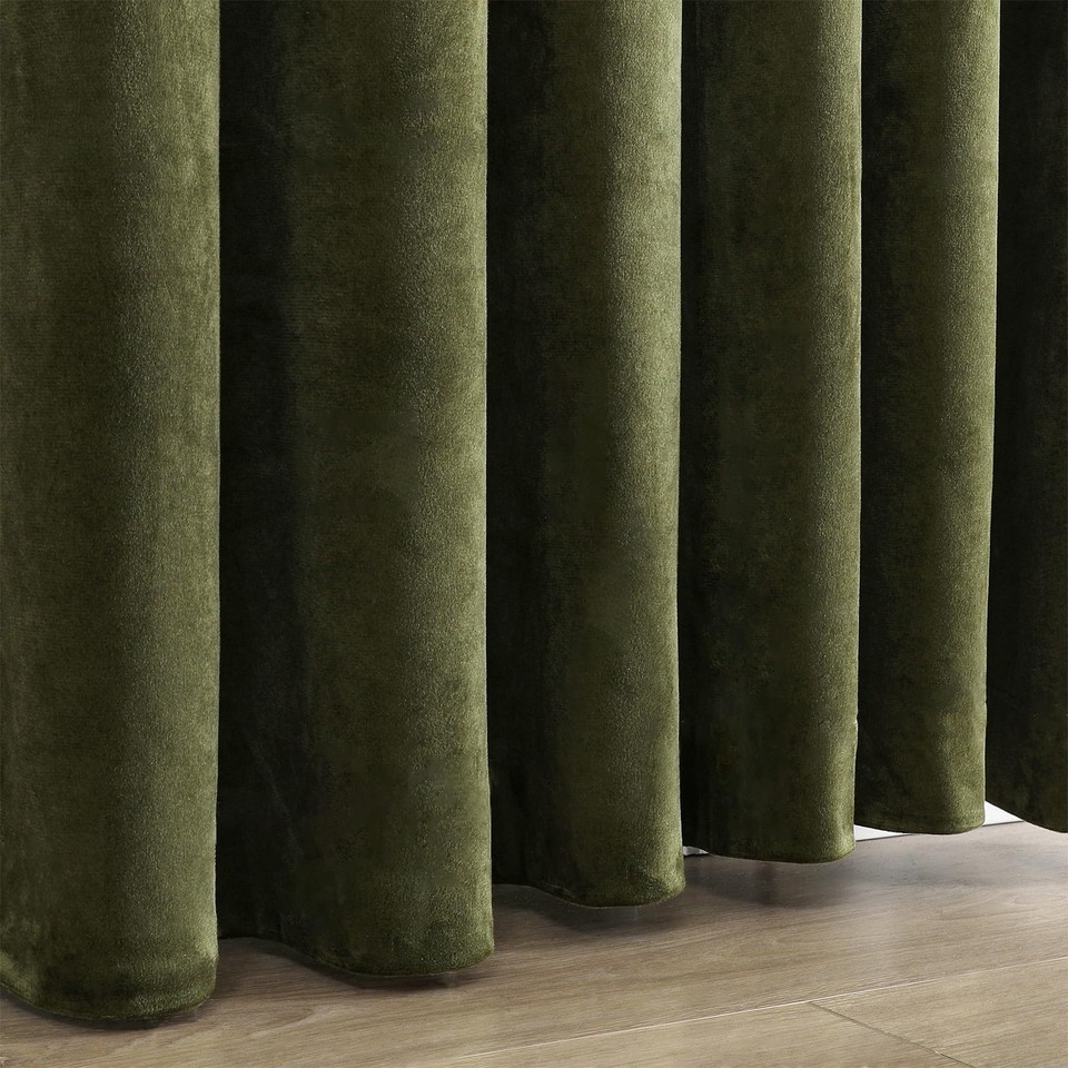 Olive Green Velvet Curtains for Bedroom Window, Super Soft Vintage ...