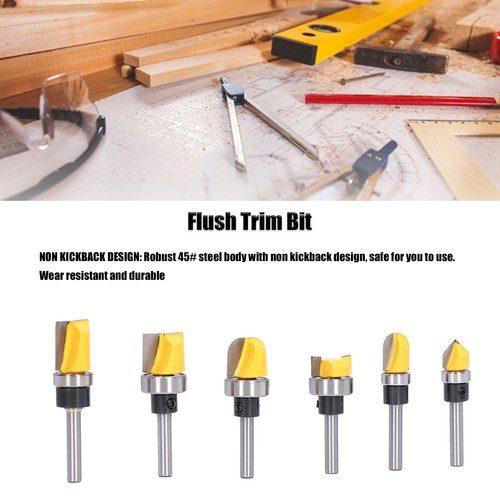 6x Flush Trim Bit 6mm Shank Pattern Router With Bearing Hinge Mortising ...