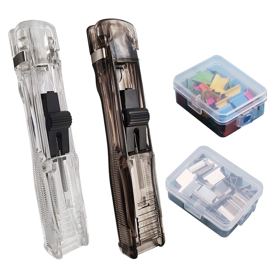 2pcs Clip Pusher Reusable Push Stapler Transparent Punch Free Office ...