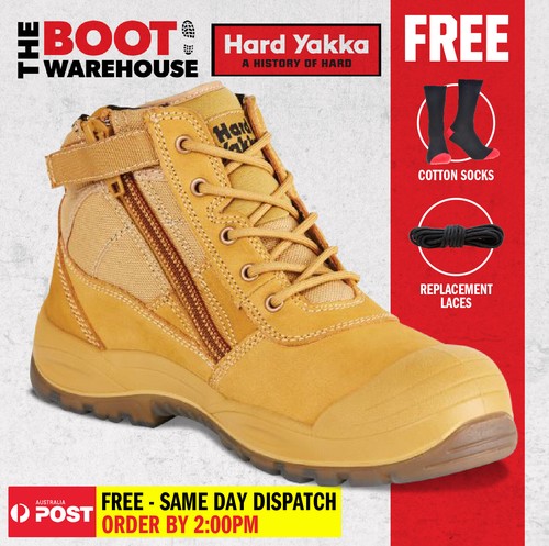 Hard Yakka Y60120 'UTILITY' Work Boots WHEAT Steel Cap Safety. Lace-Up ...