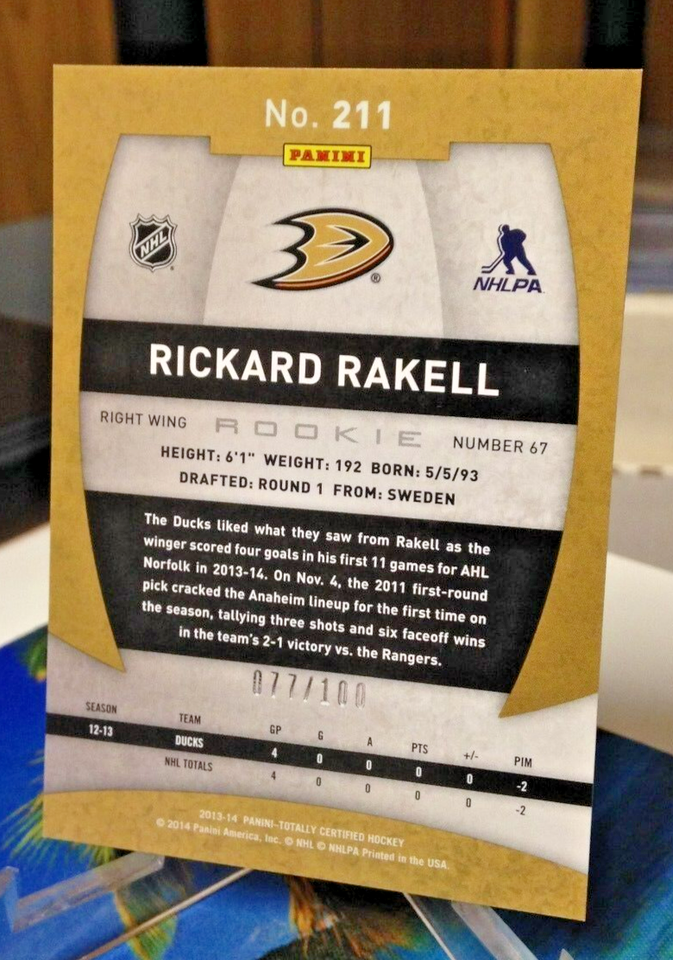 2013 RICKARD RAKELL RC #77/100 TOTALLY CERTIFIED #211 ROOKIE MIRROR RED ...