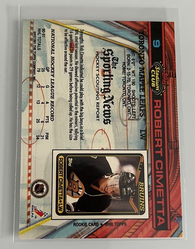 1991-92 Topps Stadium Club Rob Cimetta #9 Auto Autograph Signed Maple ...