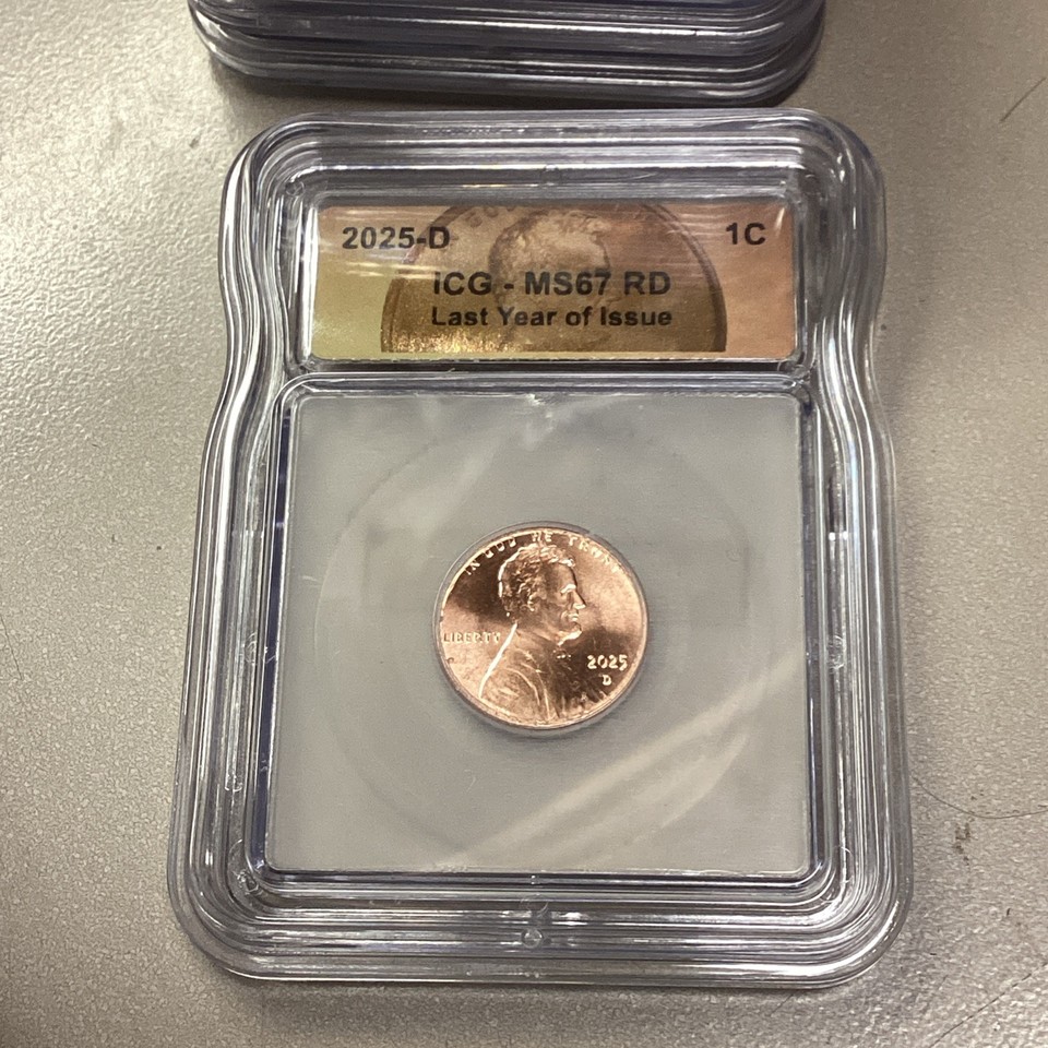 2025-D One Cent 1C ICG MS67 RD Last Year Of Issue Penny Lincoln Label ...