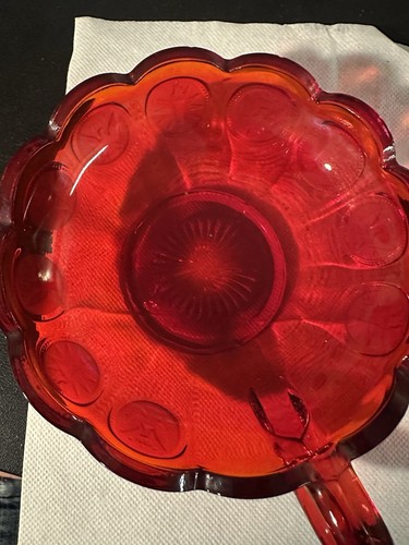 Ruby Red Glass Fostoria Nappy Bowl Coin Handled Vintage Candy Dish ...