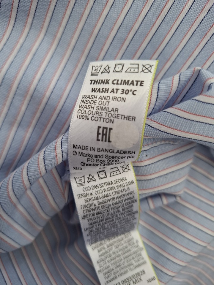 Ex M&S Blue White Striped V Neck Puff Sleeve Cotton Blouse Size 16 Boxy ...