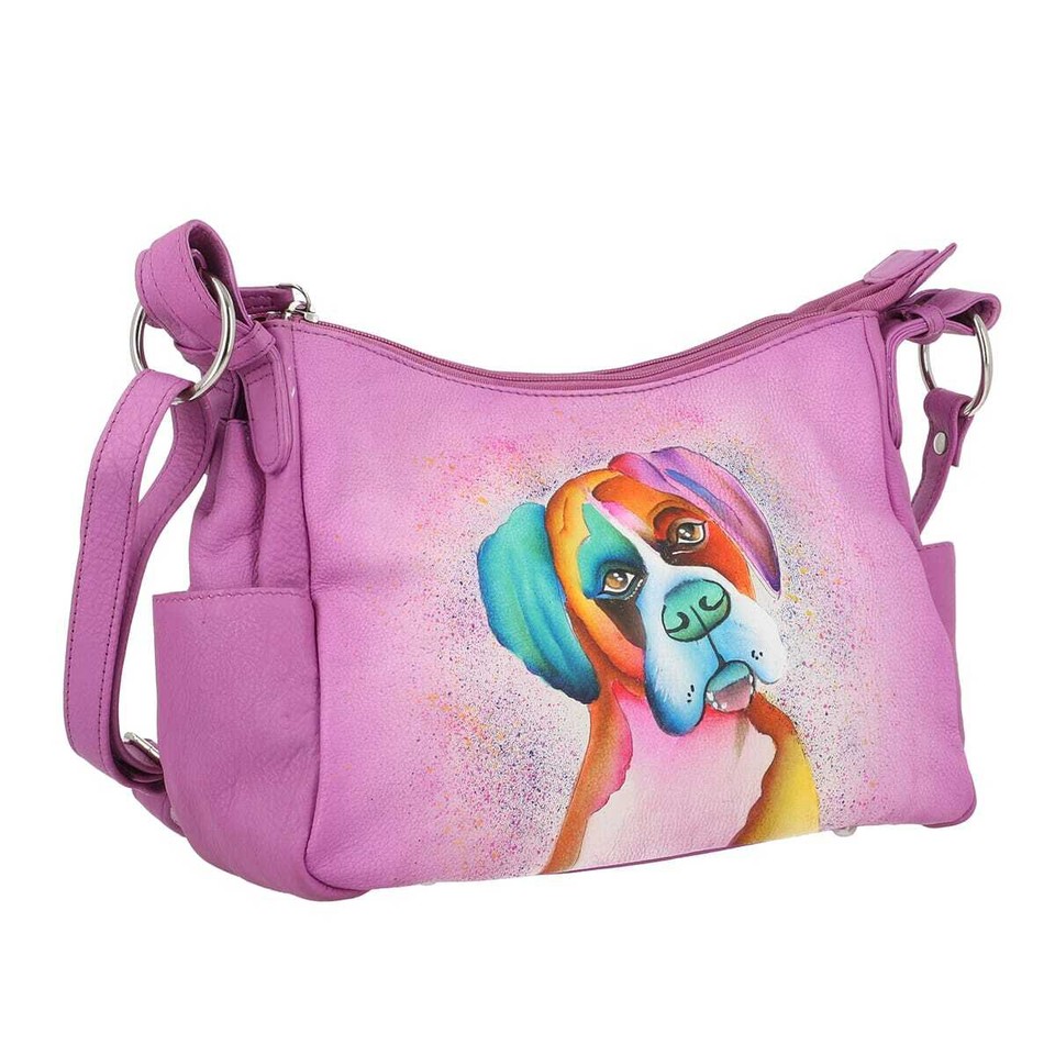 SUKRITI Shaded Pink Curious Dog Hand Painted Genuine Leather Hobo ...