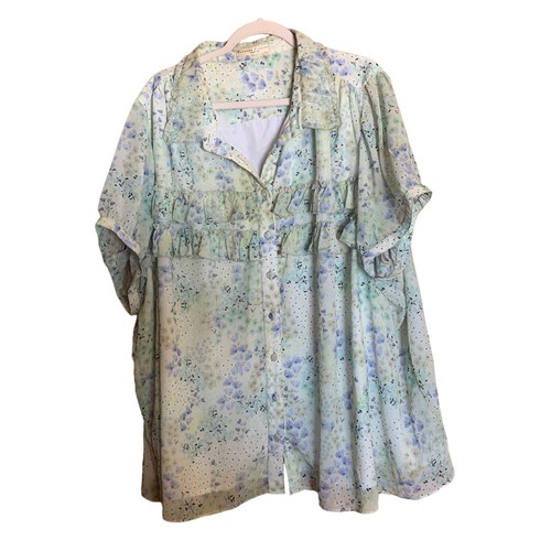 Eshakti Wayward Fancies Top Womens 5X 32W Multicolor Floral Button Up ...