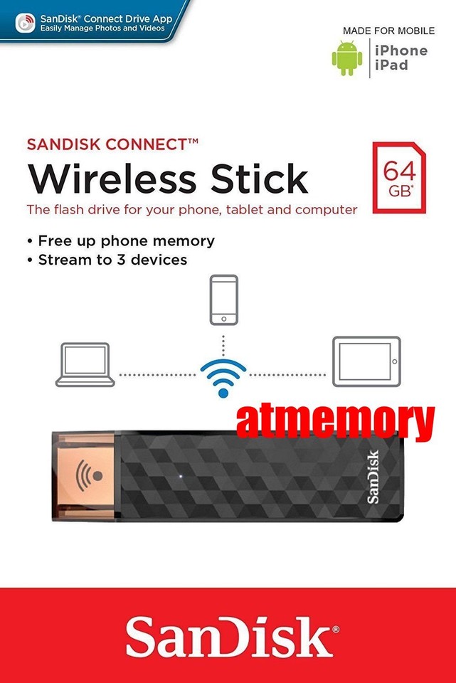 SanDisk CONNECT Wireless Stick 16GB 32GB 64GB 128GB 200GB Wifi USB ...
