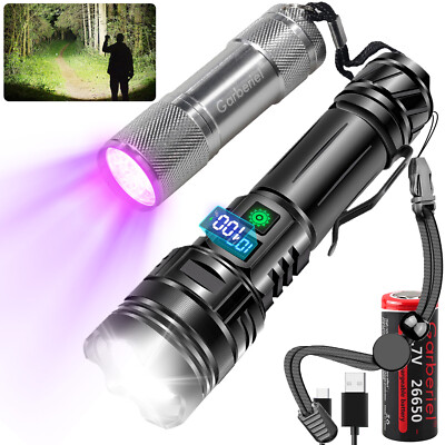 Super Bright LED Flashlight Rechargeable Tactical 30W Torch / 9LED UV ...