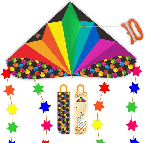 Carnival Rainbow Delta Kite, Star Tails, Oval Tails,Kites for Kids Ages ...