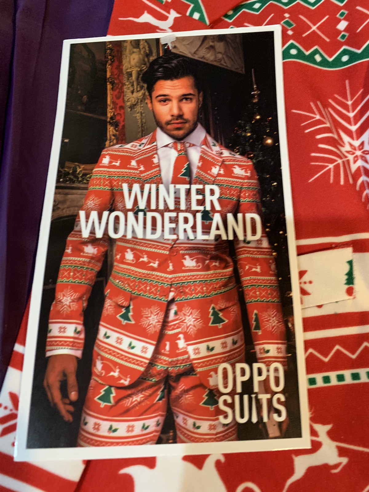 Men's OppoSuits Slim-Fit Winter Wonderland Novelty Suit & Tie Set Size ...