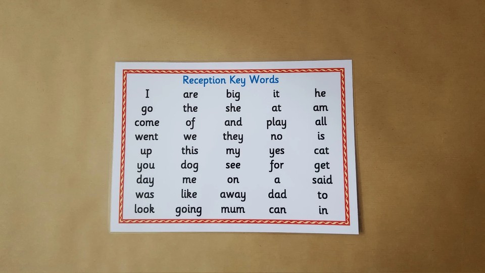 Reception Key words, laminated poster, first words, EYFS, Literacy ...