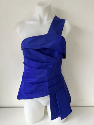 CUE Top Women 8 Blue One Shoulder Bustier Cocktail Evening Asymmetric ...