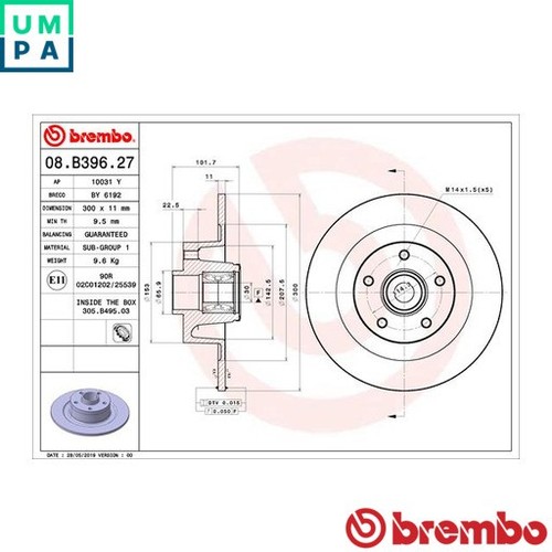 2x BRAKE DISC 08.B396.27 FOR RENAULT LAGUNA K9K 846 1.5L M9R820/828/816 ...