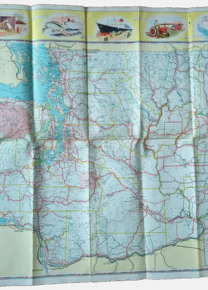 Original 1950 State Department Official Washington Highway Map Olympia ...