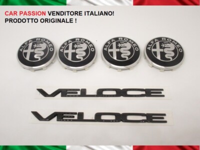 Written Side Emblems Alfa Romeo Logo Veloce Black + 4 Original Hubcaps ...