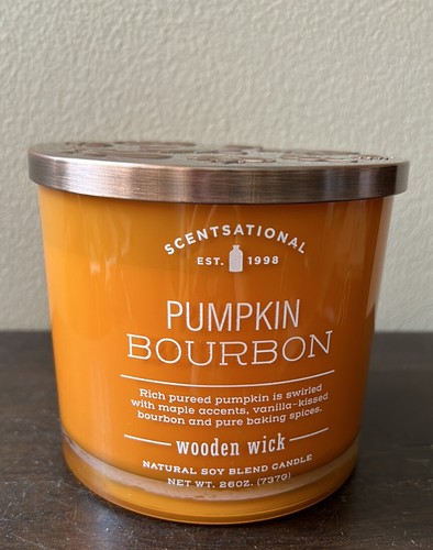Scentsational Pumpkin Bourbon Candle Glass Jar 26oz Wood Wick Soy Wax Blend | eBay