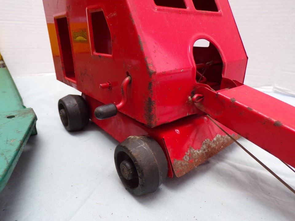 VINTAGE 50'S STRUCTO CONSTRUCTION TRUCK SET LOW BOY TRAILER, SHOVEL ...