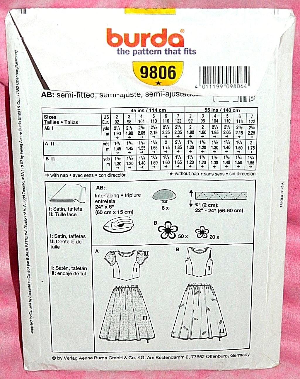 Uncut Burda Girls Childs Sz 2-7 Formal Flower Girl 2-Piece Dresses ...