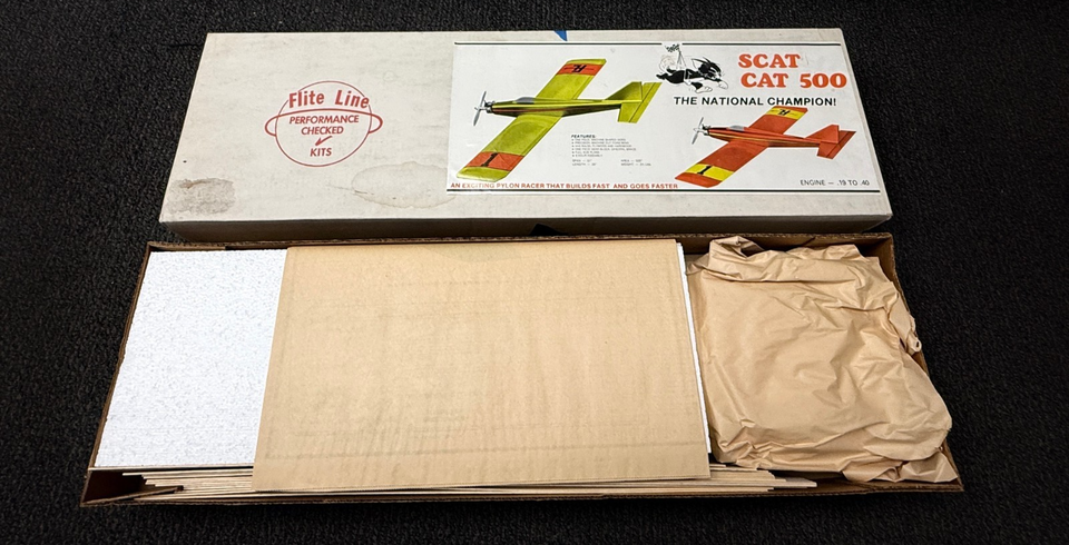 FLITE LINE MODELS "SCAT CAT" Vintage RC Airplane Kit Wood Quickie 500 ...