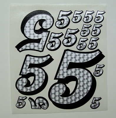 Racing Numbers 5 Decal Sticker Pack Silver Black Outline 1/8 1/10 RC ...