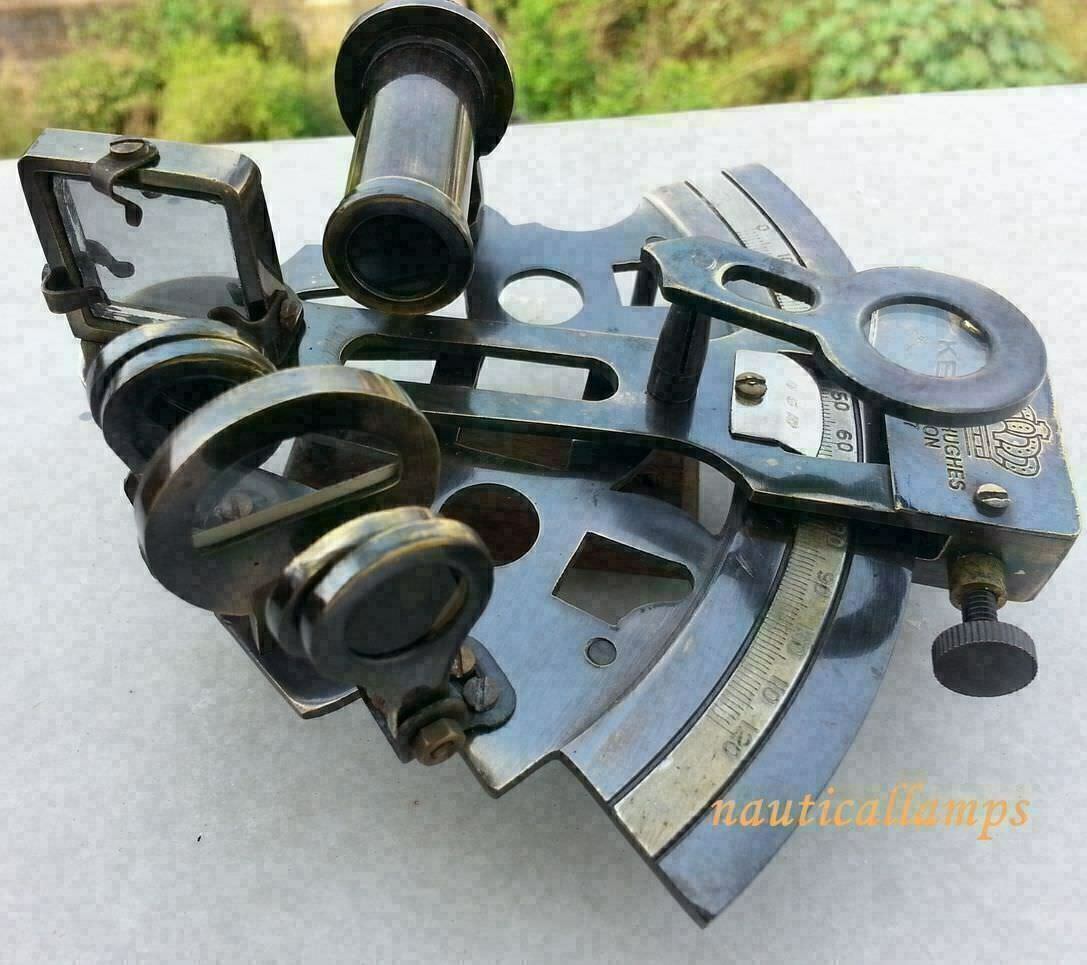 Brass Antique Finish Table Top Maritime Nautical Style Sextant W/Wooden ...