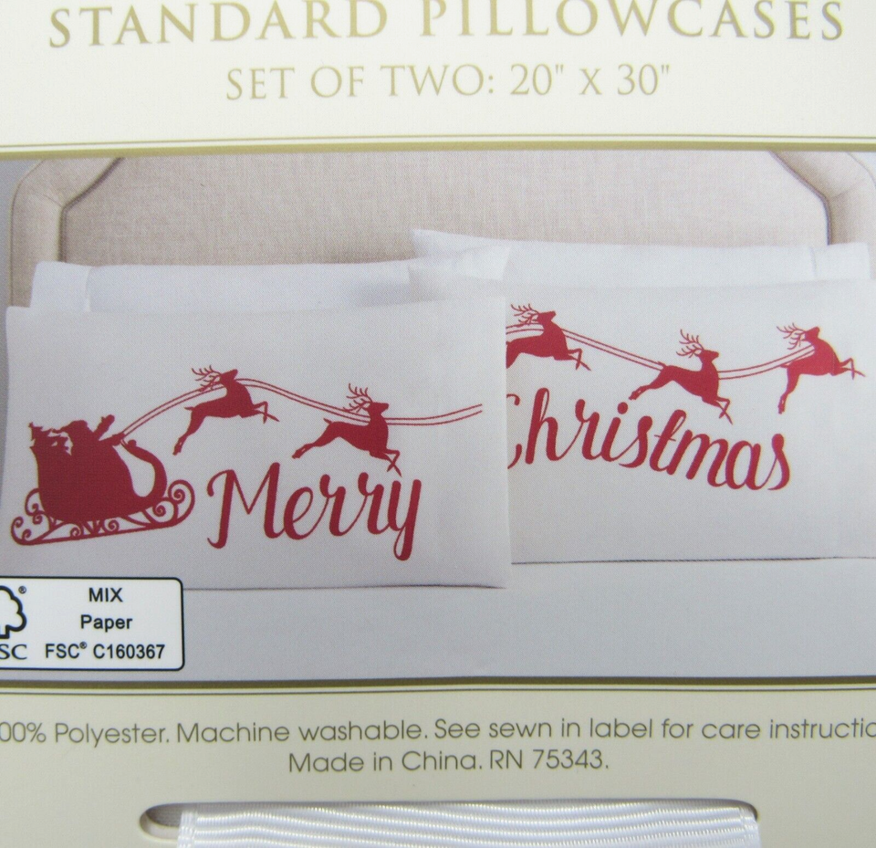 WELLESLEY MANOR SANTA’S SLEIGH MERRY CHRISTMAS STANDART PILLOWCASES SET ...