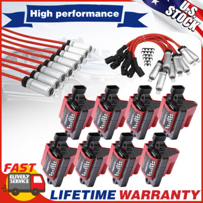 8 PACK SQUARE IGNITION COIL & SPARK PLUG WIRE FOR CHEVY GMC LS3 4.8/5.3 ...
