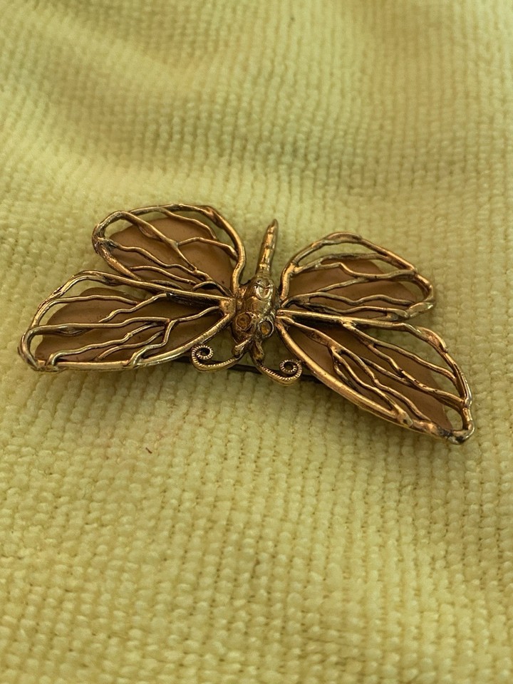 Vintage Napier Open-Winged Gold-Toned Butterfly Brooch With Translucent ...