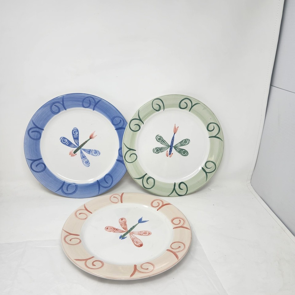 Retroneu Dragonfly Dinner Plates Hand Painted Heavy Ceramic Plates 11 ...