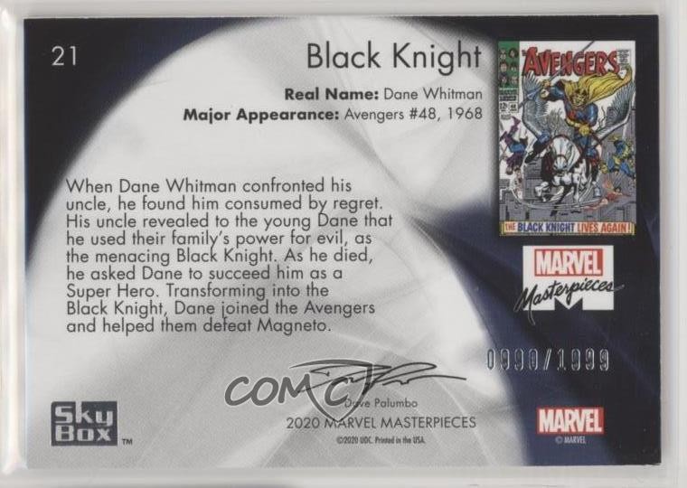 2020 Upper Deck Marvel Masterpieces Level 1 990/1999 Black Knight #21 ...