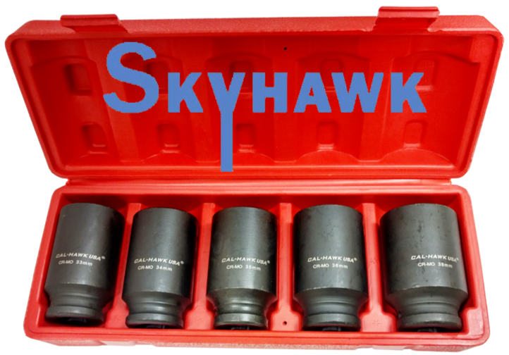 5 PC 1/2" Dr FRONT & BACK WHEEL DR 6 Point Deep Spindle Axle Nut Socket ...