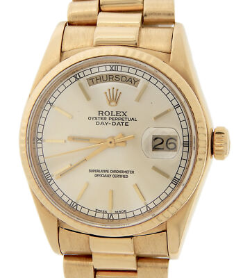 Mens Rolex 18038 Day-Date President 18K Yellow Gold Watch Quickset ...
