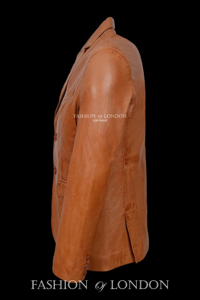 MILANO Men's Italian Leather Blazer Tan Slim Fit Nappa Leather Jacket ...