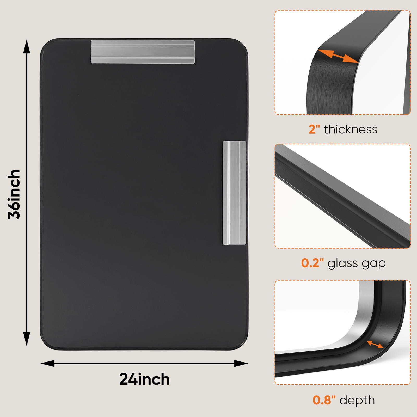 Bathroom Mirror with Matte Aluminum Frame and 4mm Tempered Glass for ...