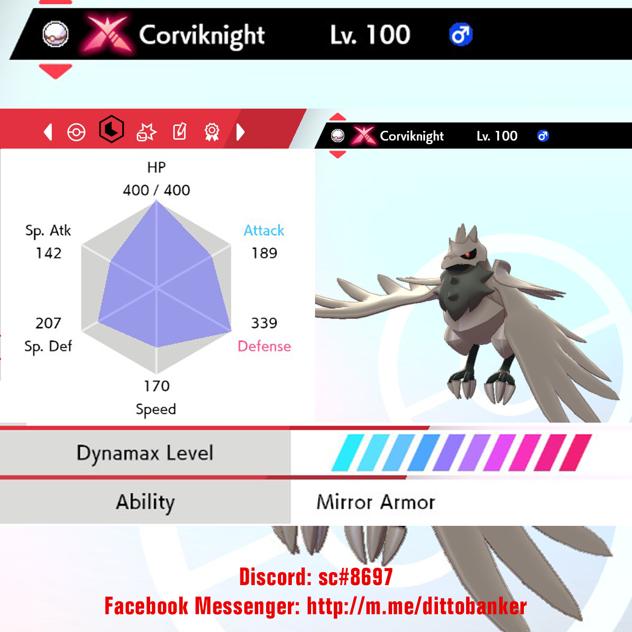 Pokemon Sword/Shield 6IV ULTRA SHINY Corviknight w/ Shed Shell (Bold ...