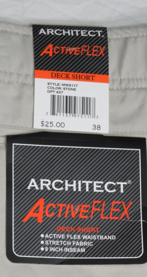 ARCHITECT MENS 38 8" KHAKI ACTIVE FLEX DECK SHORT STRETCH COTTON CANVAS ...