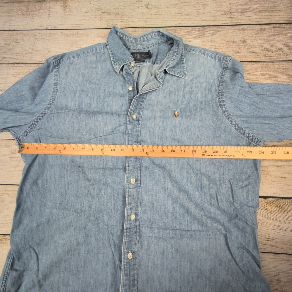VTG 90s Ralph Lauren Classic Fit Denim Shirt Mens XL Light Long Sleeve ...
