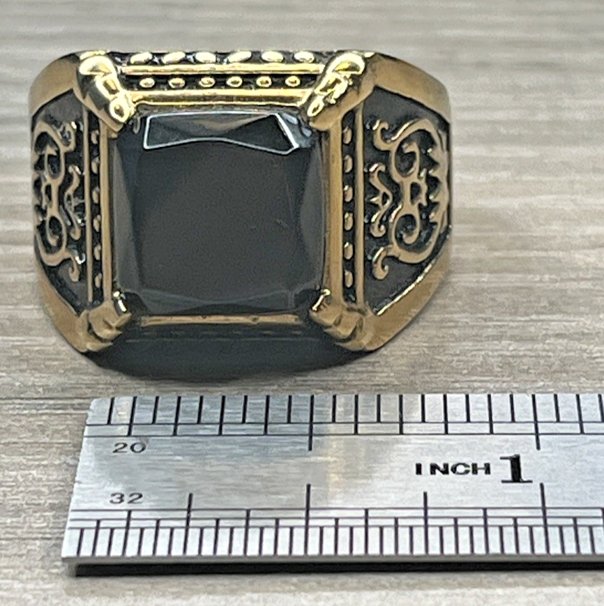 Men’s Stauer Gallantry Black Onyx Excalibur Steel Ring Coat Of Arms ...