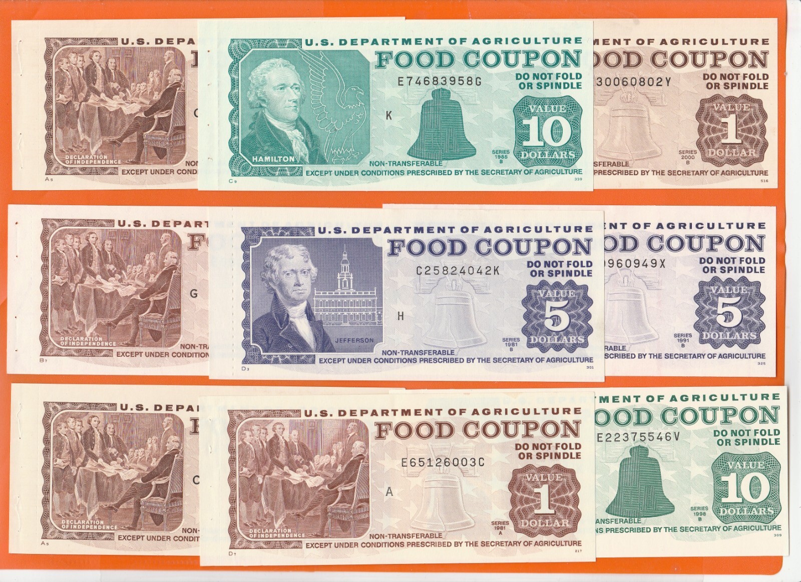 FOOD STAMP COUPON 3 COUPONS $10.00 $5.00 $1.00 USDA AGRICULTURE scrip ...
