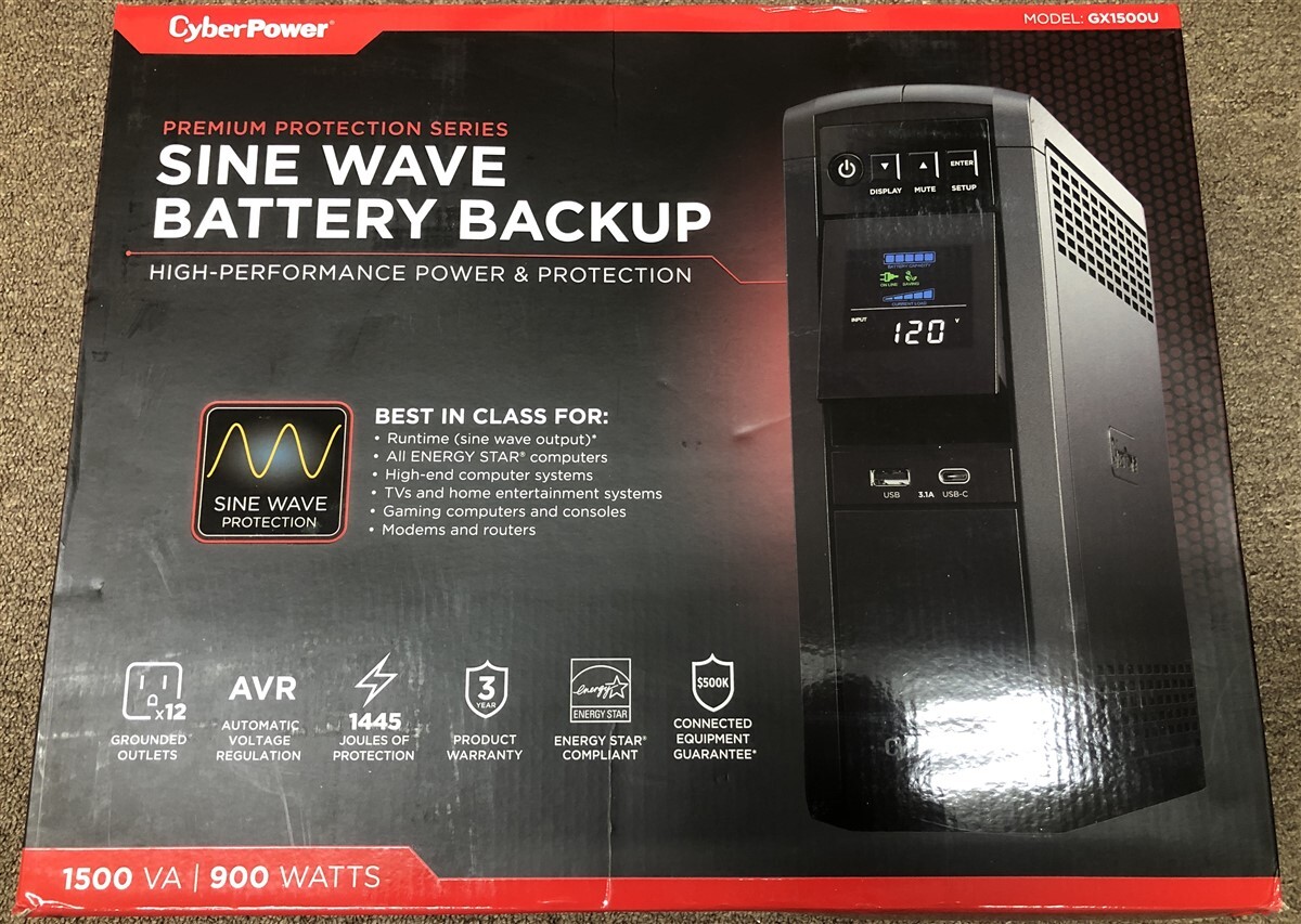 CyberPower 1500VA Sine Wave Battery Back-Up System UPS Power Supply ...