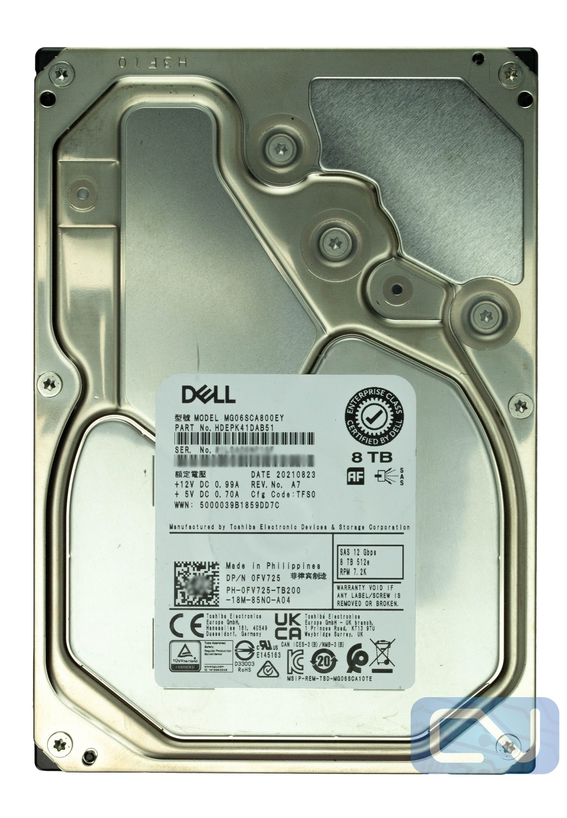 Dell FV725 8TB 7200RPM SAS 12Gb/s 256 MB 3.5" HDD Toshiba MG06SCA800EY ...
