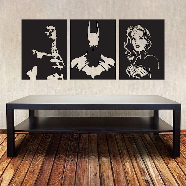 Superhero Wall Decal Justice League Mural Batman Superman Wonder Woman ...