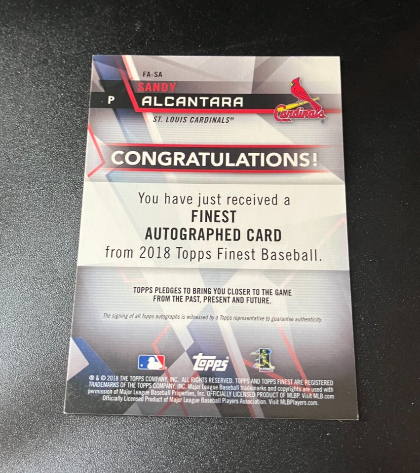 2018 TOPPS FINEST SANDY ALCANTARA REFRACTOR RC #FA-SA AUTO AUTOGRAPH ...